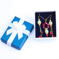 China Handmade Natural Crystal Beaded Necklace & Earring Set with 8MM Round Gemstones and Copper Gold Plating for sale