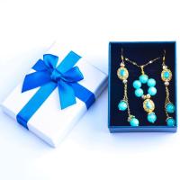 China Handmade Natural Crystal Beaded Necklace & Earring Set with 8MM Round Gemstones and Copper Gold Plating for sale