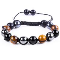 China Adjustable Handmade Braided Rope Bracelet with 4-12mm Natural Gemstone Beads - Tiger's Eye, Hematite, Black Obsidian Options for sale