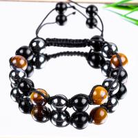 China Adjustable Handmade Braided Rope Bracelet with 4-12mm Natural Gemstone Beads - Tiger's Eye, Hematite, Black Obsidian Options for sale
