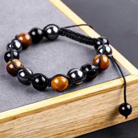 China Adjustable Handmade Braided Rope Bracelet with 4-12mm Natural Gemstone Beads - Tiger's Eye, Hematite, Black Obsidian Options for sale