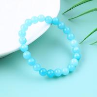 China Natural Aquamarine Healing Bracelet 8mm Beads Handmade Elastic Gemstone Jewelry OEM for sale