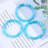 China Natural Aquamarine Healing Bracelet 8mm Beads Handmade Elastic Gemstone Jewelry OEM for sale