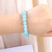 China Natural Aquamarine Healing Bracelet 8mm Beads Handmade Elastic Gemstone Jewelry OEM for sale