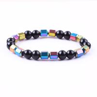 China Natural Obsidian Hematite Crystal Stone Bead Bracelet 8mm Handmade Elastic for sale
