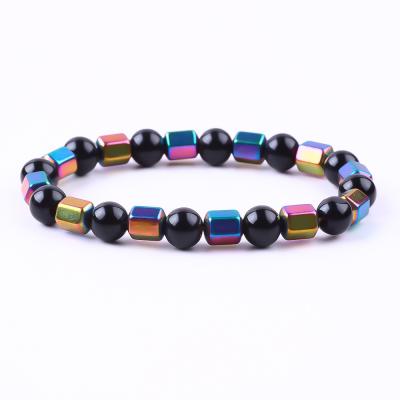 China Natural Obsidian Hematite Crystal Stone Bead Bracelet 8mm Handmade Elastic for sale