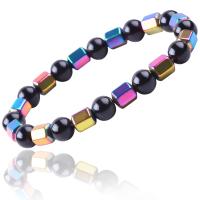 China Natural Obsidian Hematite Crystal Stone Bead Bracelet 8mm Handmade Elastic for sale