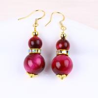 China 10mm Natural Quartz Crystal Beaded Earrings with Rose Red Tiger Eye Gemstones - OEM Custom Jewelry for sale