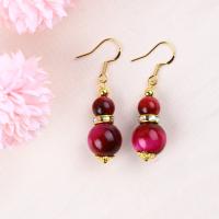 China 10mm Natural Quartz Crystal Beaded Earrings with Rose Red Tiger Eye Gemstones - OEM Custom Jewelry for sale