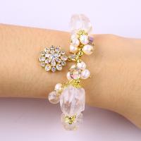 China Handmade Clear Quartz Bracelet 22cm Adjustable Natural Stone Jewelry with Pearl Charms for Gifts and Daily Wear for sale