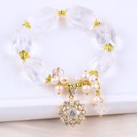 China Handmade Clear Quartz Bracelet 22cm Adjustable Natural Stone Jewelry with Pearl Charms for Gifts and Daily Wear for sale