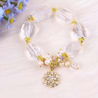 China Handmade Clear Quartz Bracelet 22cm Adjustable Natural Stone Jewelry with Pearl Charms for Gifts and Daily Wear for sale