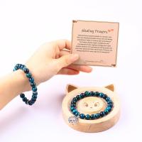 China Handmade Elastic Round Turquoise Blue Tiger'S Eye Stone Beaded Stretch Bracelet for sale