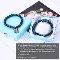 China Handmade Elastic Round Turquoise Blue Tiger'S Eye Stone Beaded Stretch Bracelet for sale