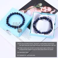 China Natural Blue Tiger Eye Gemstone Bracelet 8mm Round Beads Healing Energy Handmade Jewelry for sale