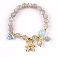 China Natural 8mm Labradorite Amethyst Gemstone Bracelet with Bear Charm for Energy Balancing and Daily Wear for sale