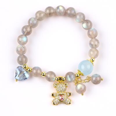 China Natural 8mm Labradorite Amethyst Gemstone Bracelet with Bear Charm for Energy Balancing and Daily Wear for sale