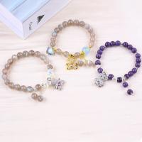China Natural 8mm Labradorite Amethyst Gemstone Bracelet with Bear Charm for Energy Balancing and Daily Wear for sale