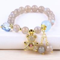 China Natural 8mm Labradorite Amethyst Gemstone Bracelet with Bear Charm for Energy Balancing and Daily Wear for sale