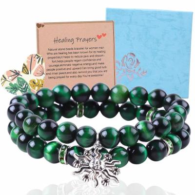 China Handmade Green Tiger Eye Bead Bracelet 10mm Natural Gemstone Healing Jewelry for sale