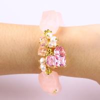 China Handmade Rose Quartz Bracelet 21cm Adjustable Natural Stone Jewelry with Pearl Charms for Gifts and Daily Wear for sale