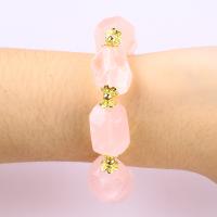China Handmade Rose Quartz Bracelet 21cm Adjustable Natural Stone Jewelry with Pearl Charms for Gifts and Daily Wear for sale