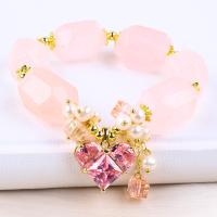 China Handmade Rose Quartz Bracelet 21cm Adjustable Natural Stone Jewelry with Pearl Charms for Gifts and Daily Wear for sale