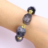 China Handmade Black Rutilated Quartz Bracelet 23cm Adjustable Natural Stone Jewelry with 106g Weight for Daily Wear for sale
