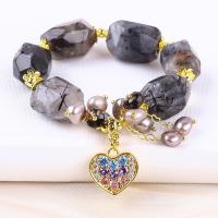 China Handmade Black Rutilated Quartz Bracelet 23cm Adjustable Natural Stone Jewelry with 106g Weight for Daily Wear for sale