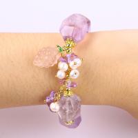 China Handmade Amethyst Gemstone Bracelet 22.5cm Adjustable with Natural Stones and Pearl Charms for Gifts for sale