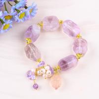 China Handmade Amethyst Gemstone Bracelet 22.5cm Adjustable with Natural Stones and Pearl Charms for Gifts for sale