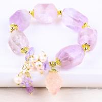 China Handmade Amethyst Gemstone Bracelet 22.5cm Adjustable with Natural Stones and Pearl Charms for Gifts for sale