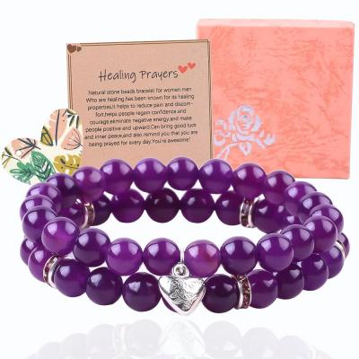 China Handmade Amethyst Gemstone Bead Bracelet 4/6/8/10/12mm Round Shape Natural Stone Healing Energy Jewelry for sale