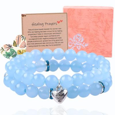 China 8mm Aquamarine Gemstone Bracelet - Natural Stone Beads 4-12mm Custom Sizes with Elastic Band Design for sale