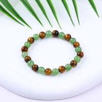 China Handmade Elastic Crystal Gemstone Bracelets 4-12mm Bead Size with Tiger's Eye and Green Aventurine Healing Stones for sale