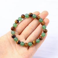 China Handmade Elastic Crystal Gemstone Bracelets 4-12mm Bead Size with Tiger's Eye and Green Aventurine Healing Stones for sale
