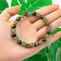 China Handmade Elastic Crystal Gemstone Bracelets 4-12mm Bead Size with Tiger's Eye and Green Aventurine Healing Stones for sale