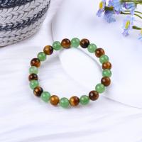 China Handmade Elastic Crystal Gemstone Bracelets 4-12mm Bead Size with Tiger's Eye and Green Aventurine Healing Stones for sale