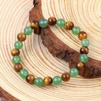 China Handmade Elastic Crystal Gemstone Bracelets 4-12mm Bead Size with Tiger's Eye and Green Aventurine Healing Stones for sale