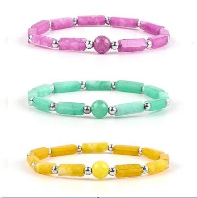 China 3mm 8mm 13mm Rectangle Bead Healing Crystal Gemstone Bracelet - Natural Amethyst Green Aventurine Yellow Jade - 100 Pieces Customizable for sale