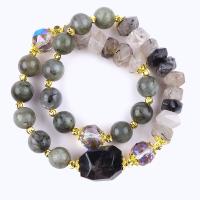 China Natural Labradorite Crystal Double Layer Bracelet with 10MM 14MM Multifaceted Round Beads for Unisex Jewelry for sale
