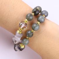 China Natural Labradorite Crystal Double Layer Bracelet with 10MM 14MM Multifaceted Round Beads for Unisex Jewelry for sale