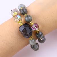 China Natural Labradorite Crystal Double Layer Bracelet with 10MM 14MM Multifaceted Round Beads for Unisex Jewelry for sale