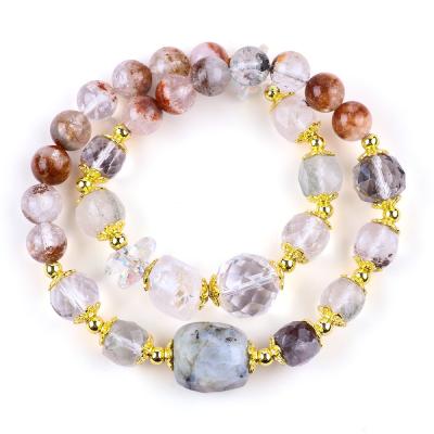 China Natural Garden Quartz 8mm 10mm 14mm Bead Bracelet with Labradorite and Clear Quartz - Stretch Design Unisex Jewelry for sale