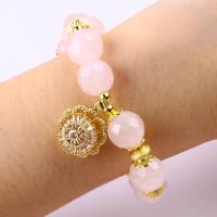 China Natural Rose Quartz Gemstone Bracelet 19cm Handmade Adjustable Giraffe Charm Jewelry for sale