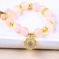 China Natural Rose Quartz Gemstone Bracelet 19cm Handmade Adjustable Giraffe Charm Jewelry for sale