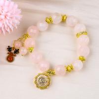 China Natural Rose Quartz Gemstone Bracelet 19cm Handmade Adjustable Giraffe Charm Jewelry for sale
