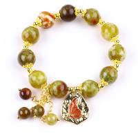 China Natural Yellow Dragon Blood Stone Beaded Bracelet 21cm Handmade Adjustable Gemstone Jewelry for sale