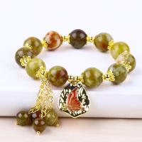 China Natural Yellow Dragon Blood Stone Beaded Bracelet 21cm Handmade Adjustable Gemstone Jewelry for sale