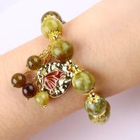 China Natural Yellow Dragon Blood Stone Beaded Bracelet 21cm Handmade Adjustable Gemstone Jewelry for sale